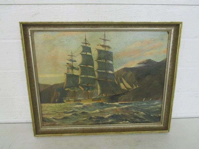 Framed Sailing Ship Print Oberman Auctions