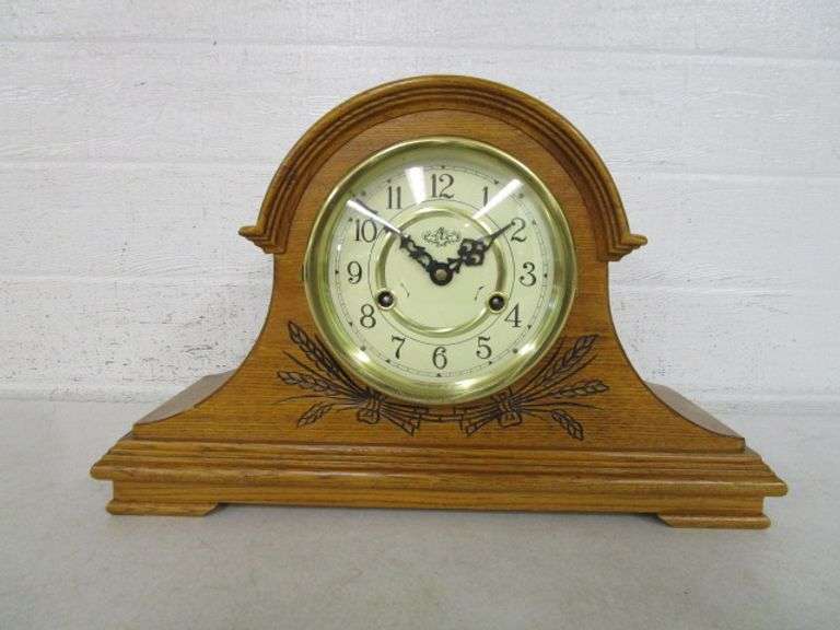 D & A Oak Camel Back Mantle Clock - Oberman Auctions