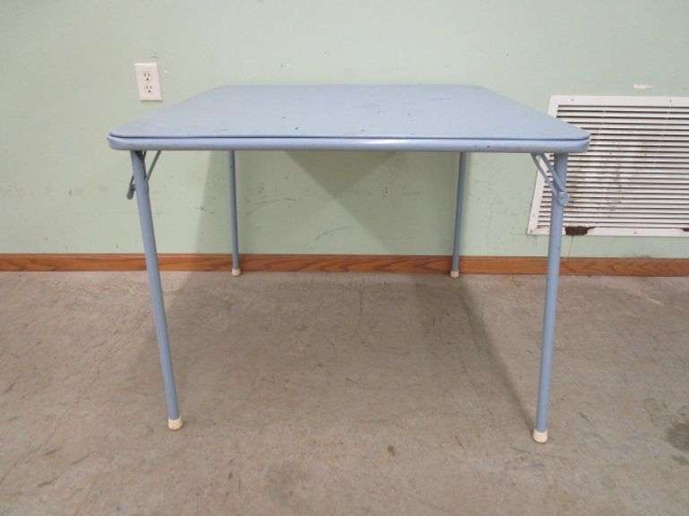 Meco Blue Folding Card Table - Oberman Auctions