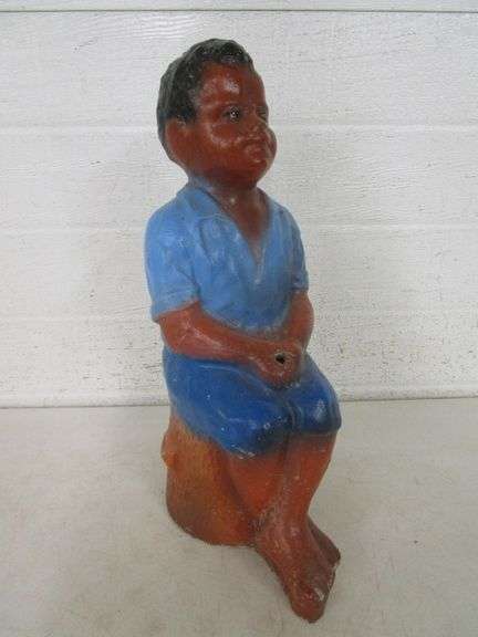 Concrete Black Boy Fishing Lawn Ornament - Oberman Auctions