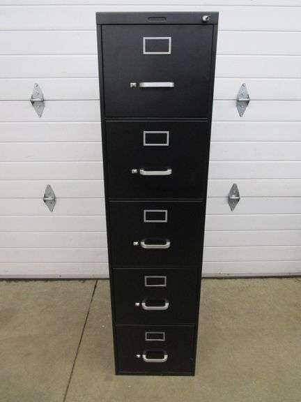 Steelcase Black 5 Drawer Letter Size File Cabinet w/Key - Oberman Auctions