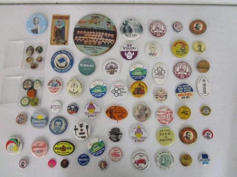 Assortment of Pin Back Buttons - Oberman Auctions