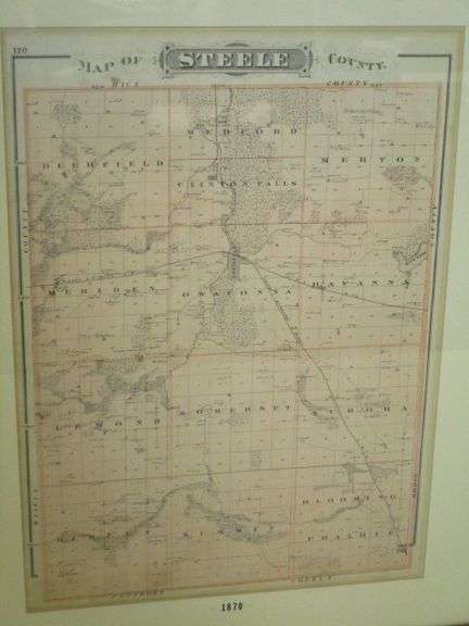 Framed Map of Steele County Minn. 1870 - Oberman Auctions