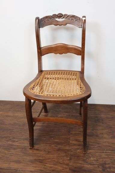 Wooden Cain Seat Dining Chair With Floral Leaf Carved Back Rail, 33 ...