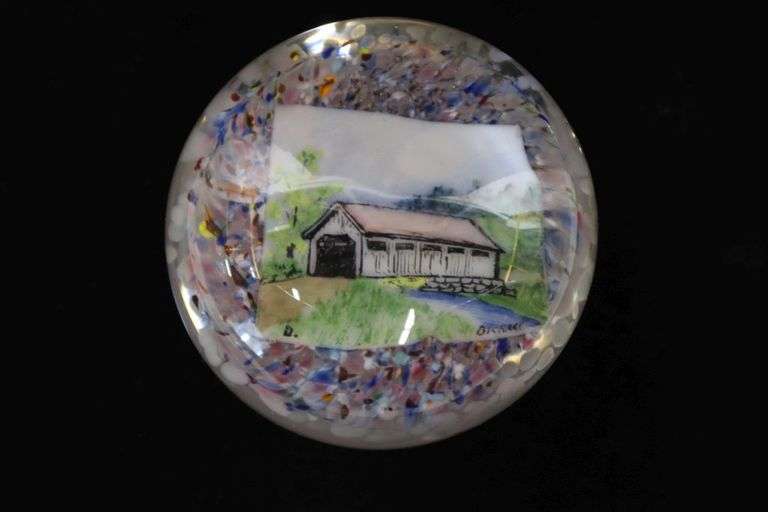 Art Glass Covered Bridge Paperweight, Degenhart, 3.5X2.5"H - Pacific ...