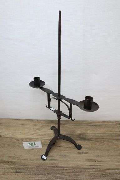 23" Adjustable Wrought Iron Double Candle Holder- Medieval Style - Pacific Auctions And Appraisals