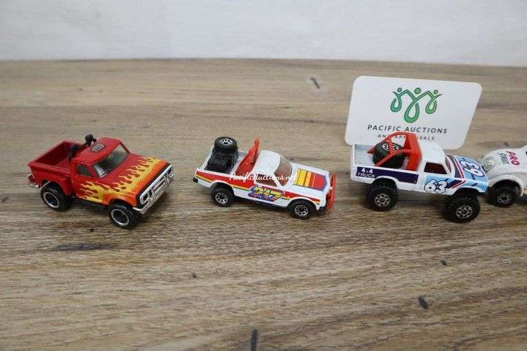 6 Matchbox Cars; 1982 Flareside Pickup, 1977 Ruff Trek, 1981 4X4 Open ...