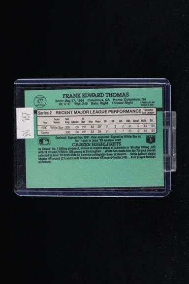 1991 Donruss 477, Frank Thomas error card - Pacific Auctions And Appraisals