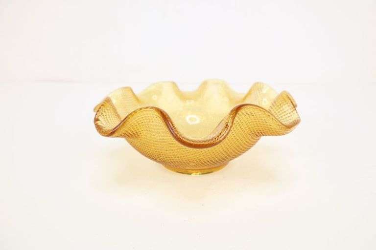 Vintage Amber Glass Candy Dish With Wavy Rim - Pacific Auctions And ...