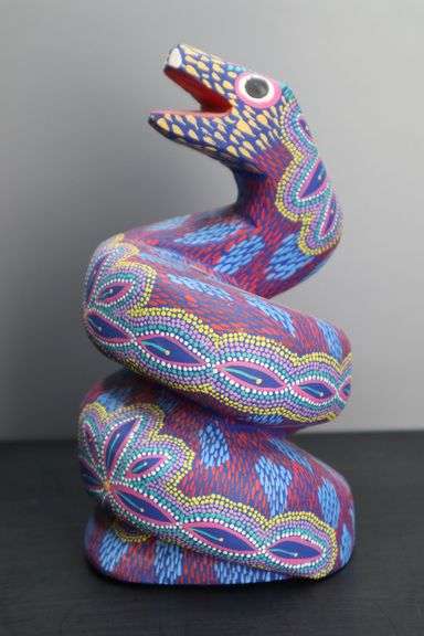OAXACA ALEBRIJE PAINTED CARVED WOOD SNAKE SIGNED PEPE SANTIAGO ...