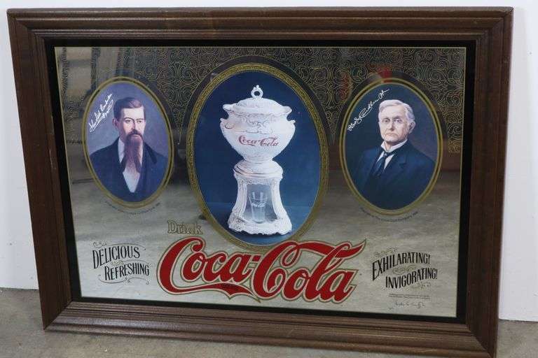 1977 COCA COLA MIRROR FEATURING A CERAMIC SYRUP DISPENSER, 26.25X36.25 ...