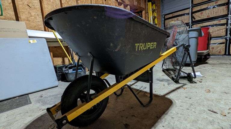 Truper wheelbarrow with fiberglass tub and contents - Parrott