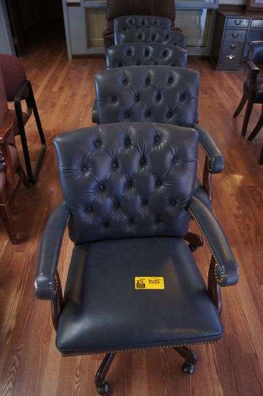 5 roll-around blue vinyl chairs with arms - Parrott