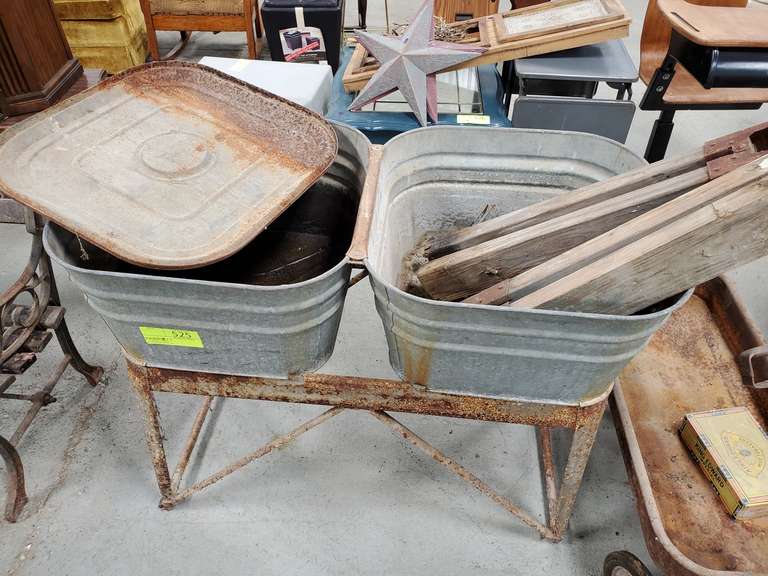 Double galvanized wash tubs, plus rusty Radio Flyer wagon - Parrott ...
