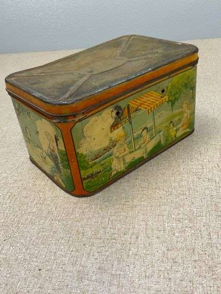 Antique Tin Lithograph Lunch Box with Kids Playing - Pat's Auction House