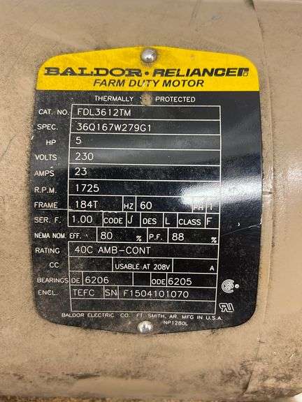 Baldor-Reliance 5hp Electric Motor - Peterson Land & Auction LLC