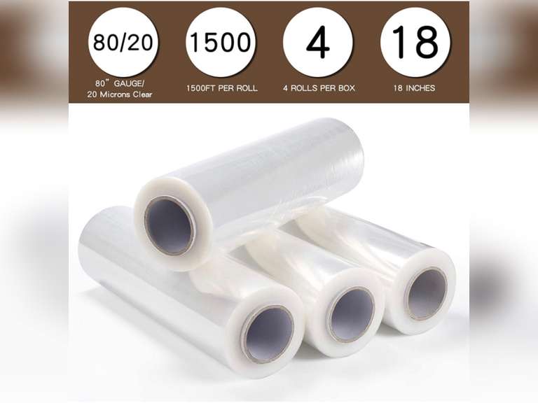 18" x 1500ft x 80 Gauge Thick (20 Micron) Clear Cast Pallet Stretch ...