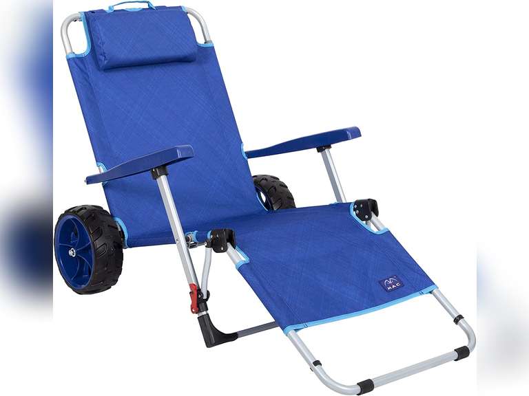 Mac Sports Beach Day Foldable Chaise Lounge Chair with Integrated Wagon ...