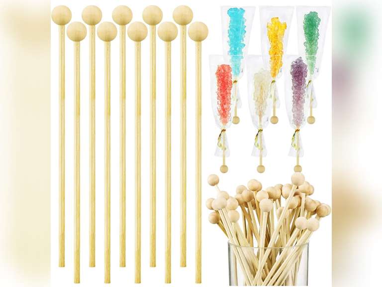 150 Pcs Rock Candy Sticks With Ball Wood Swizzle Sticks Wood Cake ...