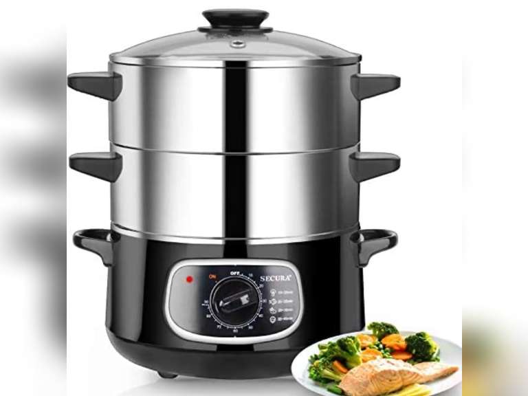 Secura 2 Stainless Steel Food Steamer 8.5 Qt Electric Glass Lid ...