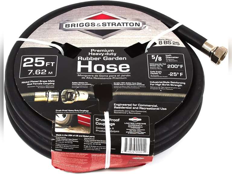 Briggs and Stratton 8BS25 25-Feet Premium Heavy-Duty Rubber Garden Hose ...