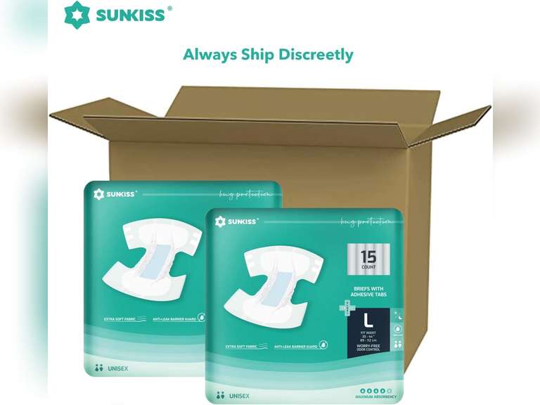 SUNKISS TrustPlus Adult Diapers with Maximum Absorbency, Disposable Incontinence Briefs with ...