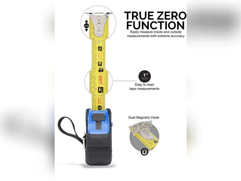 NEIKO 01597A Measuring Tape 25 Feet (7.5 Meters) Maximum Length | 1/8 ...