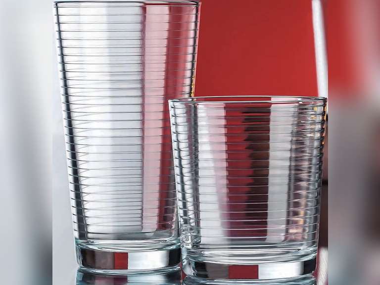 Set of 16 Heavy Base Ribbed Durable Drinking Glasses Includes 8 Cooler ...