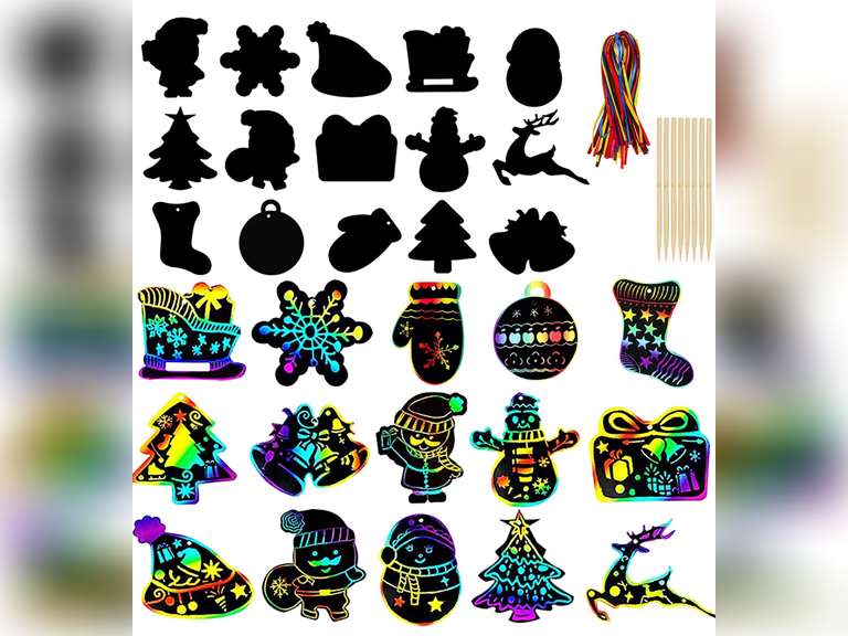 Christmas Scratch Art Paper,60 Pcs Crafts Kits Magic Rainbow Scratch ...