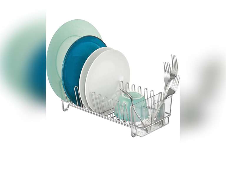 mDesign Steel Compact Modern Dish Drying Rack with Removable Cutlery ...