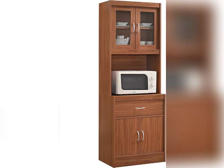 Hodedah Long Standing Kitchen Cabinet with Top & Bottom Enclosed Cabinet Space, One Drawer ...