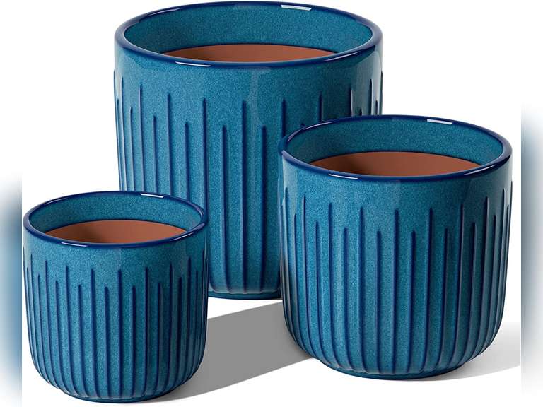 LE TAUCI Ceramic Planters, Set of 3 Plant Pots for Indoor Plants, 8.3+6 ...