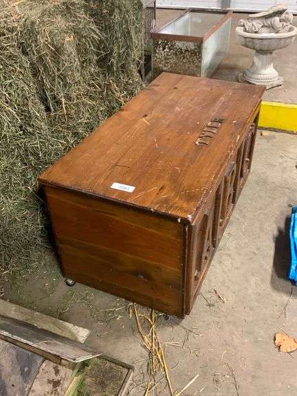 Wooden Feed Storage Box on Wheels - Rogers Community Auction Inc.