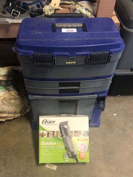 Tack Box w/ Cord, Clippers, Brush & Etc - Rogers Community Auction Inc.