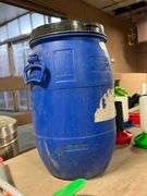 Blue Plastic Barrel w/ Lid & Handles - Rogers Community Auction Inc.