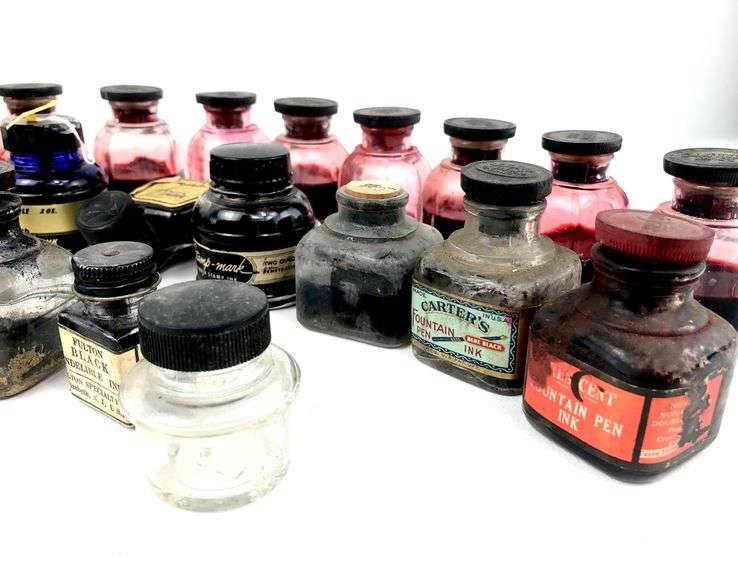 Assorted Vintage Glass Ink Bottles - RES Auction Services
