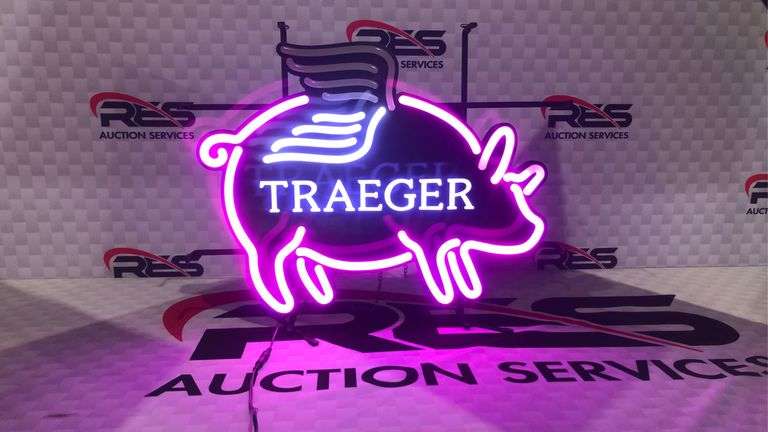 Lighted Traeger Flying Pig Sign - RES Auction Services