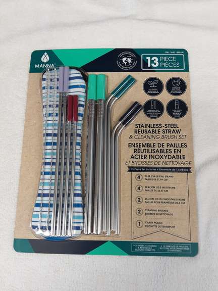 Stainless steel reuseable straw & cleaning Brush set - Rideau Auctions