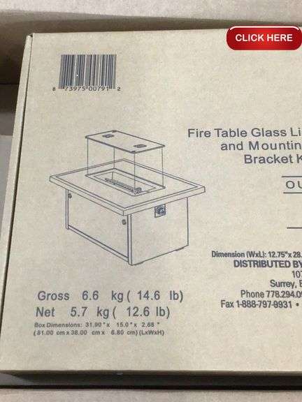 Outland fire table glass lid and mounting kit - Rideau Auctions