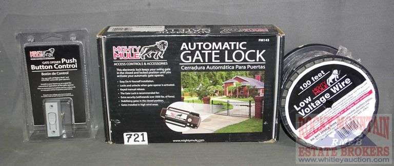 Mighty Mule Automatic Gate Lock, 100' Spool of Low Voltage Wire & Push ...