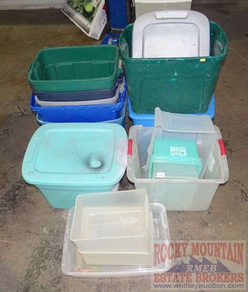 16 Assorted Plastic Storage Totes & 3 Lids. All for one money. Largest ...