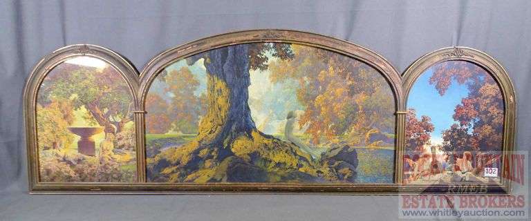 Large Vintage 3-Section Arch Top Frame & 3 Vintage Maxfield Parrish ...