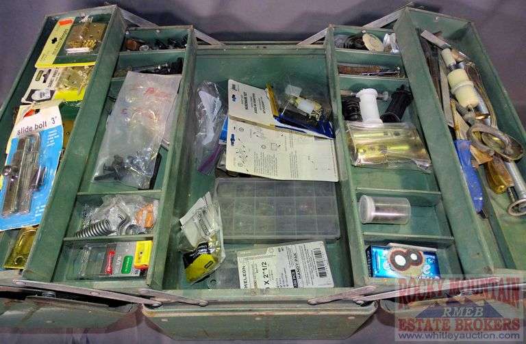 Green Steel Fold out tool box with assorted hardware and more. - Rocky ...