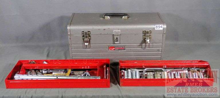 Nice Craftsman metal tool box with lift out trays & LOTS of sockets ...