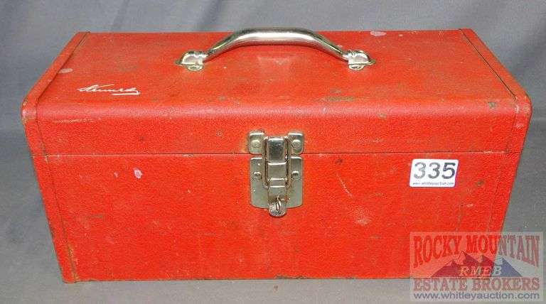 Red Kennedy 16" Metal Tool Box. - Rocky Mountain Estate Brokers Inc.