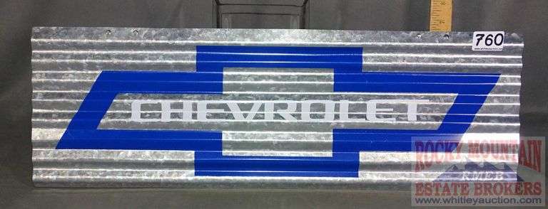 "Chevrolet" corrugated tin sign, 8"X24". - Rocky Mountain Estate ...
