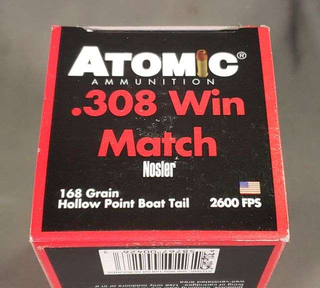 New box of 50 Atomic .308 Win Match, 168 grain hollow point boat tail ...