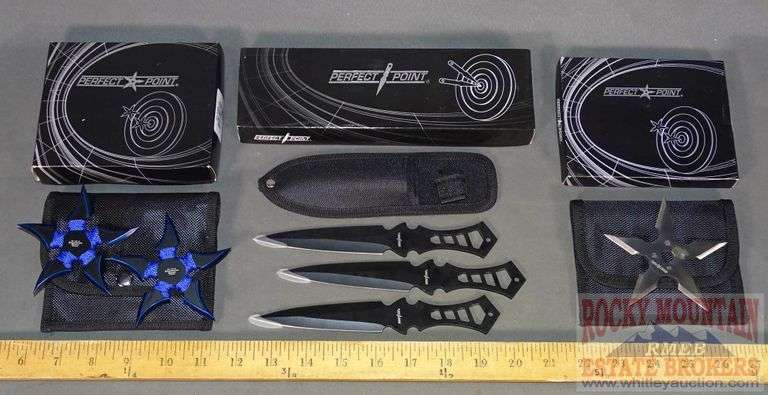 Asst. New Perfect Point throwing stars & knives with sheaths. All for ...