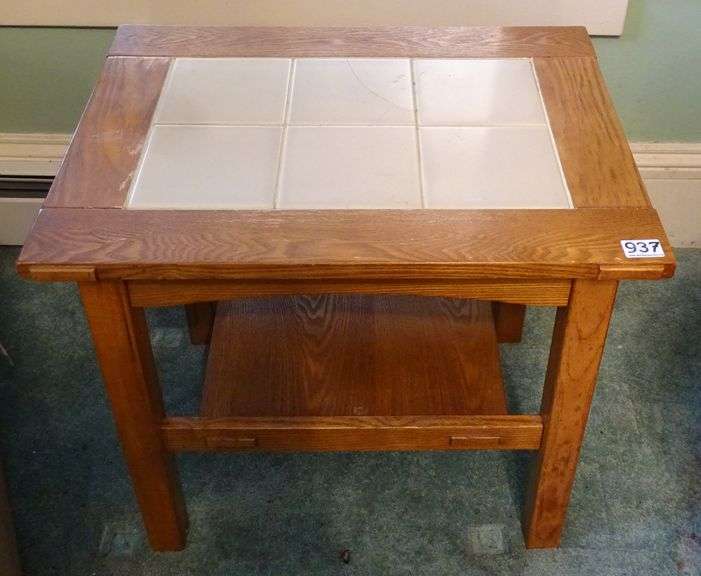 Oak End Table W/ Inlaid Tile Top. - Rocky Mountain Estate Brokers Inc.