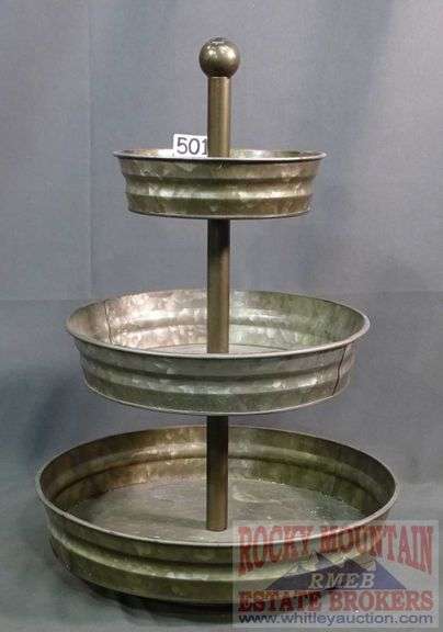 Galvanized 3-Tiered Stand. 19" High. - Rocky Mountain Estate Brokers Inc.